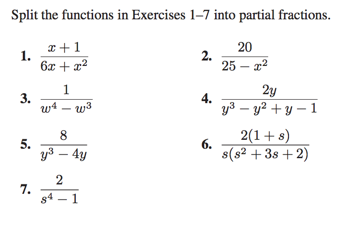 Solved Split the functions in Exercises 1-7 into partial | Chegg.com