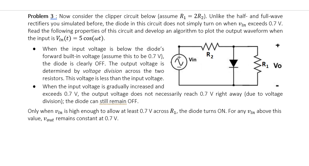 Solved Problem 3: Now consider the clipper circuit below | Chegg.com