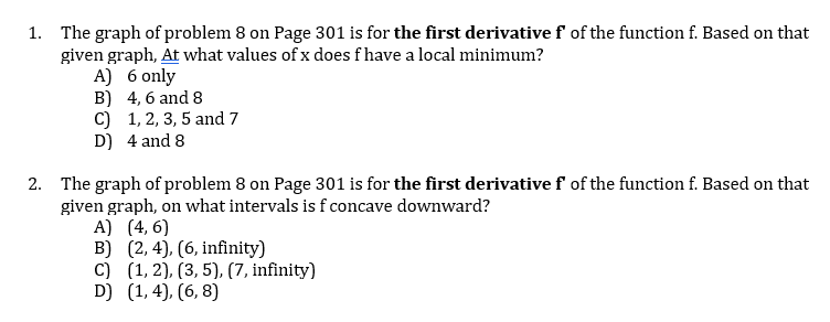 Solved 8. The graph of the first derivative f' of a function | Chegg.com