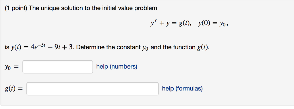 Solved The Unique Solution To The Initial Value Problem Y