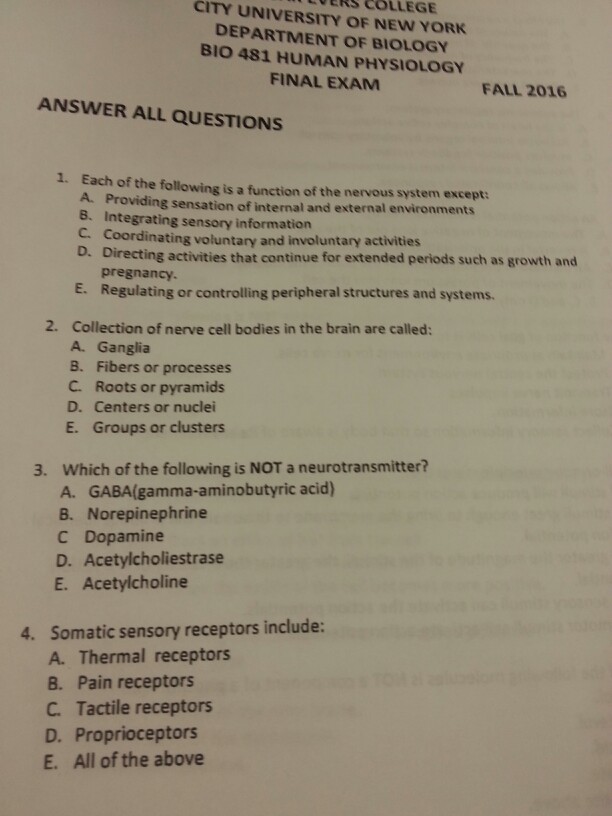 Solved Each of the following is a function of the nervous | Chegg.com