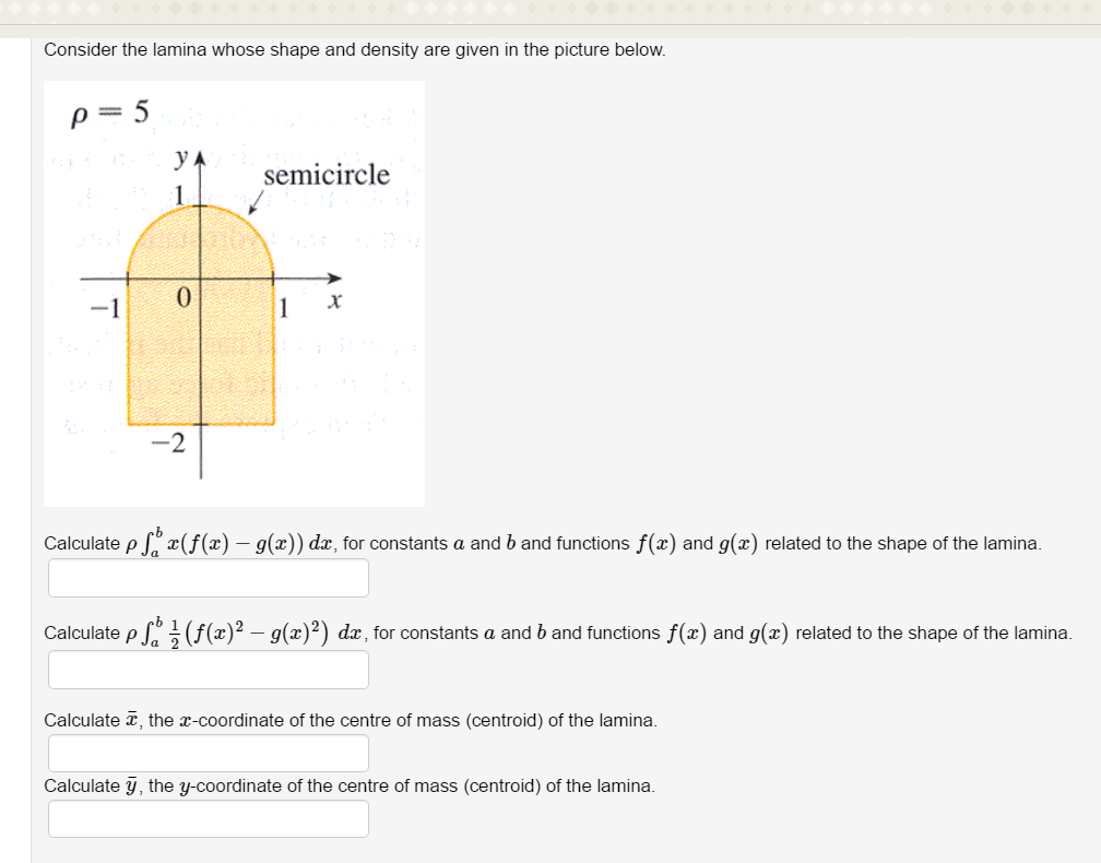 Solved Consider the lamina whose shape and density are given | Chegg.com