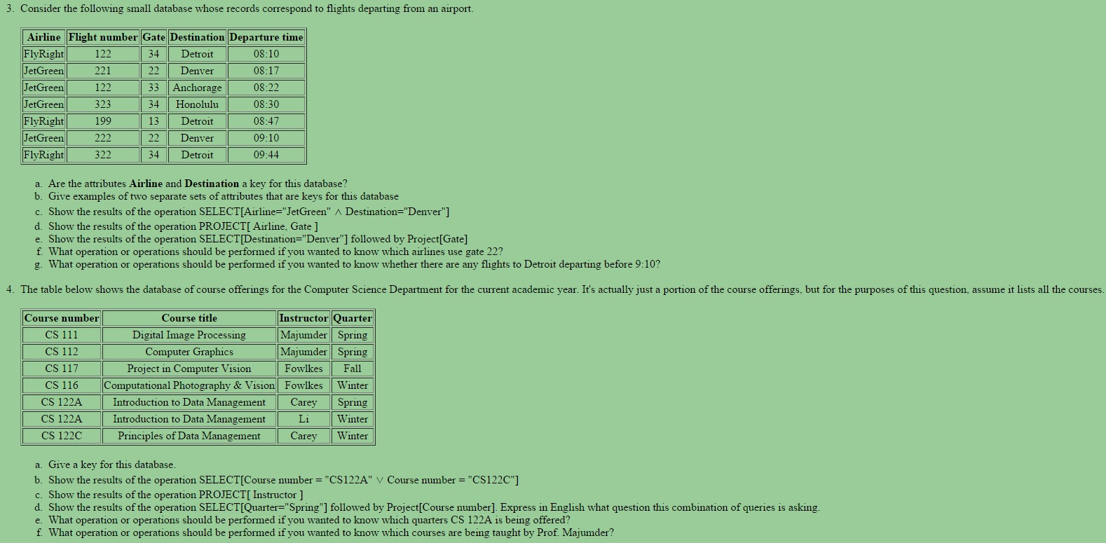 Solved 3. Consider the following small database whose | Chegg.com