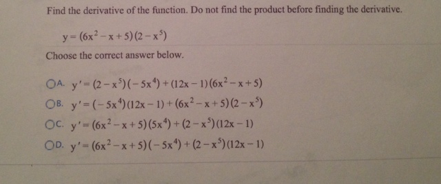 Solved Find the derivative of the function. Do not find the | Chegg.com