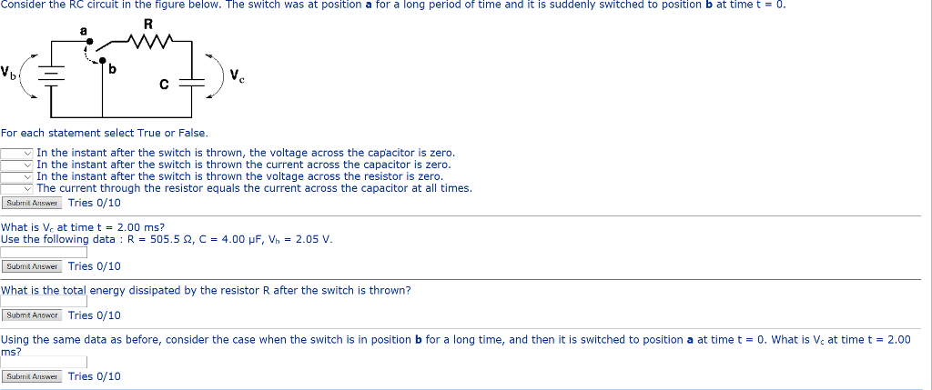 Solved: Consider The RC Circuit In The Figure Below. The S... | Chegg.com