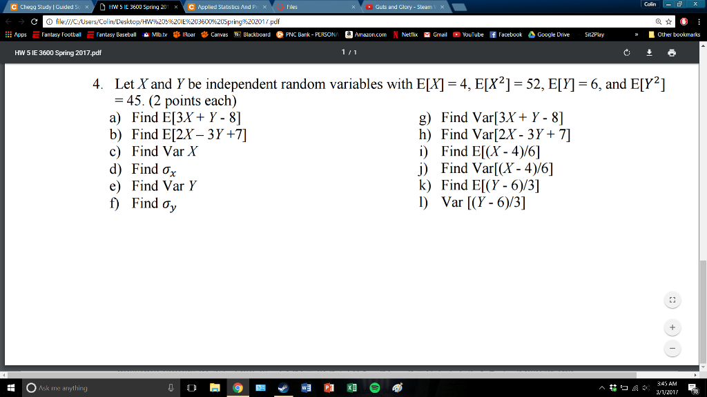 Solved Let X and Y be independent random variables with E[X] | Chegg.com