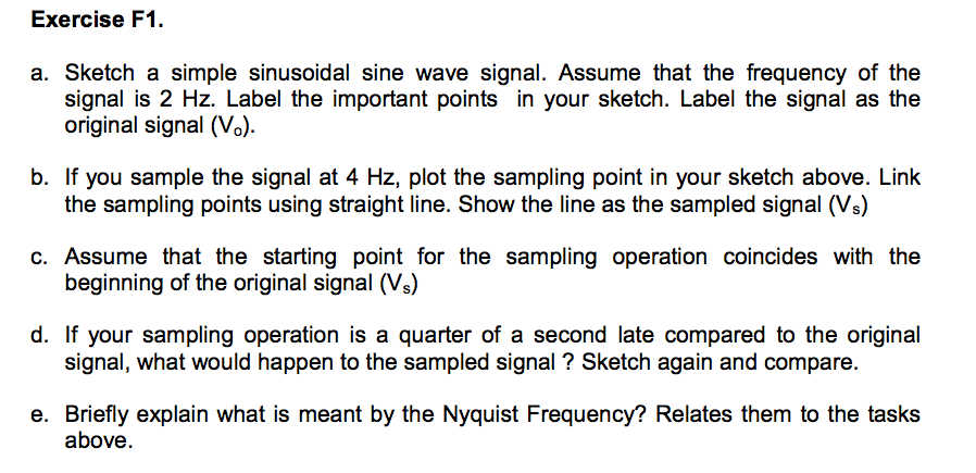 Solved Exercise F1. a. Sketch a simple sinusoidal sine wave | Chegg.com