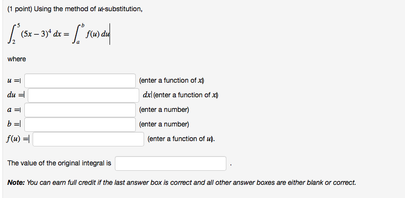 Solved Using the method of u|substitution, integral^5_2(5x - | Chegg.com