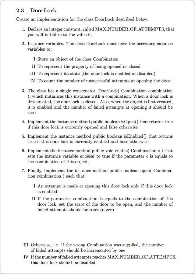 Solved Create an implementation for the class DoorLock | Chegg.com