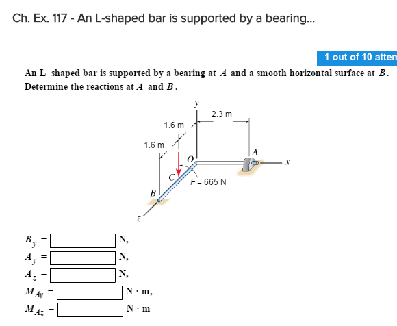 Solved An L-shaped bar is supported by a bearing at A and a | Chegg.com