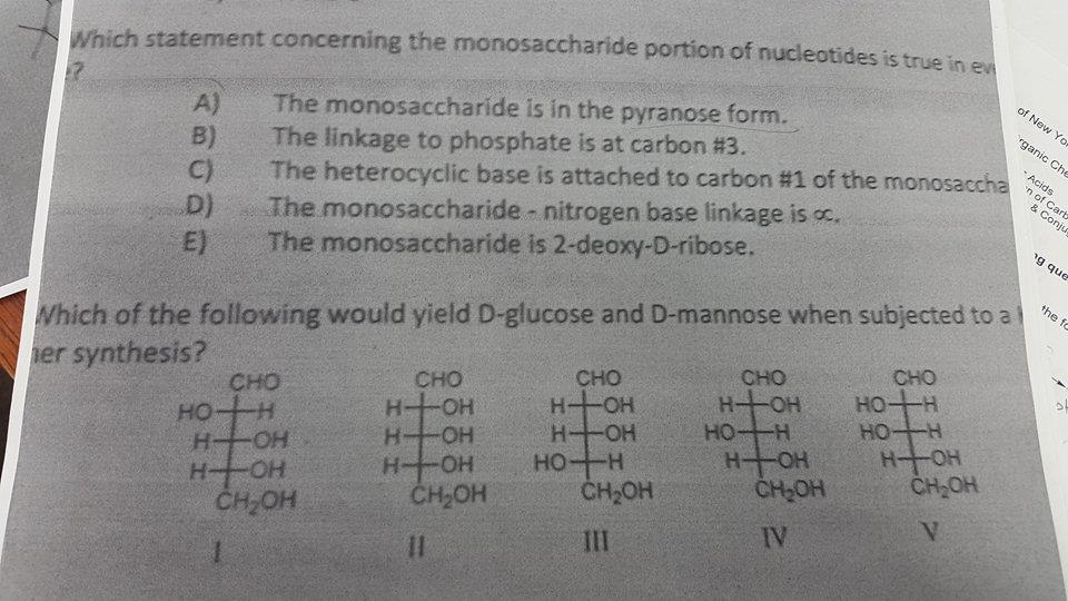 Solved Which statement concerning the monosaccharide portion | Chegg.com