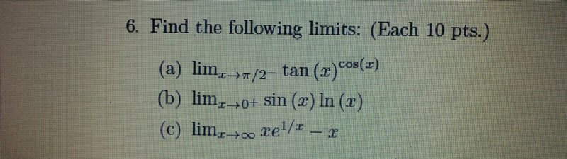Solved Find the following limits: (a) lim_x rightarrow | Chegg.com