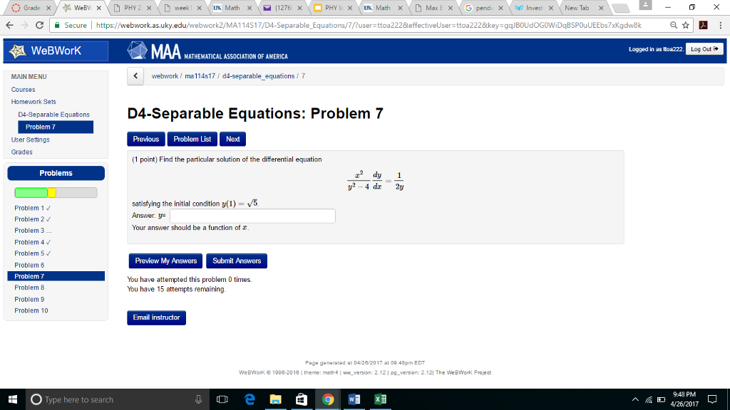 Solved Grade x C Secure l h ps://webwork as.uky.edu | Chegg.com