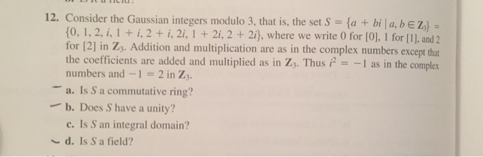 Solved Consider the Gaussian integers modulo 3, that is, the | Chegg.com