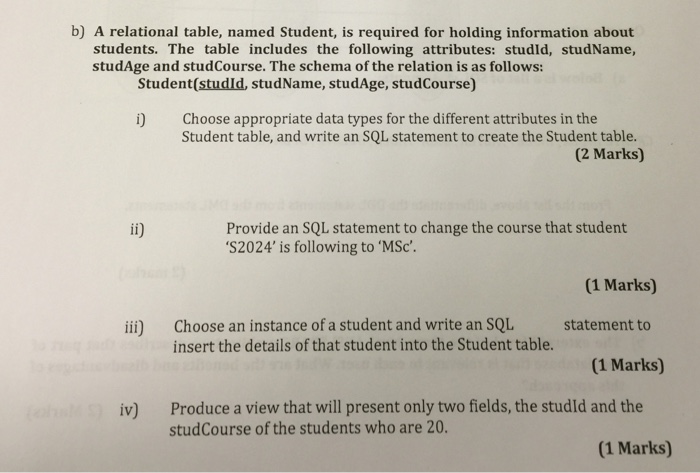 Solved A relational table, named Student, is required for | Chegg.com