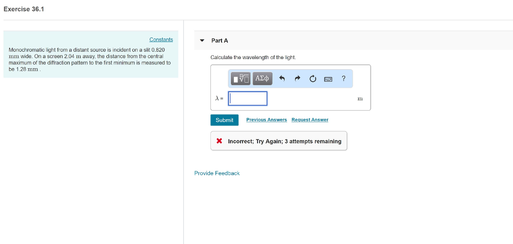 Solved Exercise 36.1 Constants Part A Monochromatic light | Chegg.com