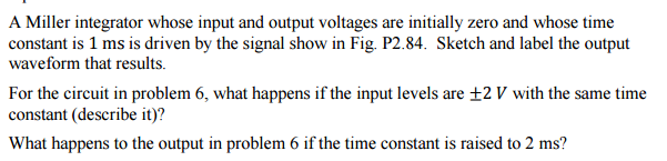 Solved A Miller integrator whose input and output voltages | Chegg.com