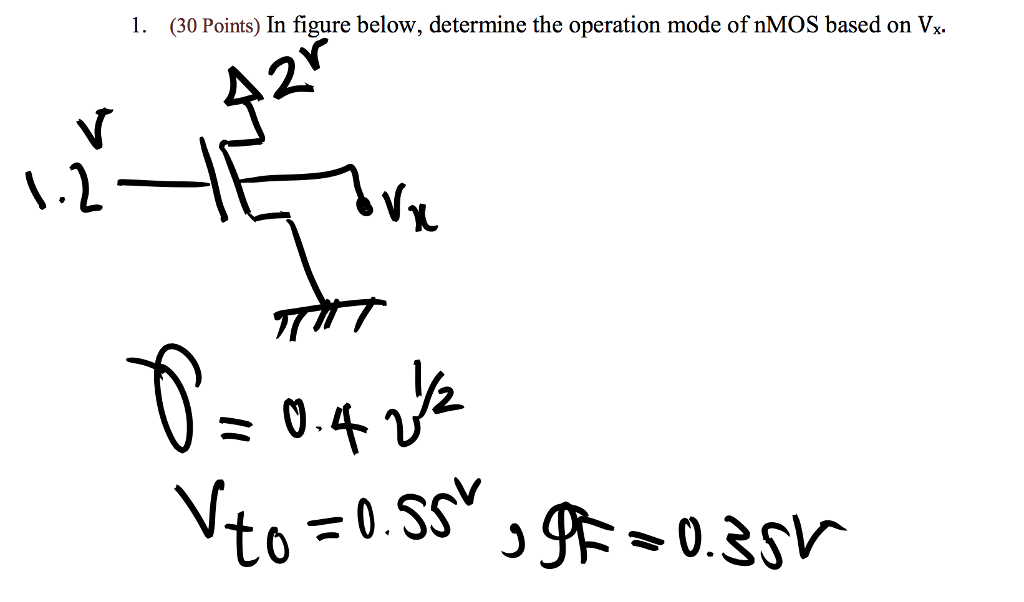 In figure below, determine the operation mode of nMOS | Chegg.com