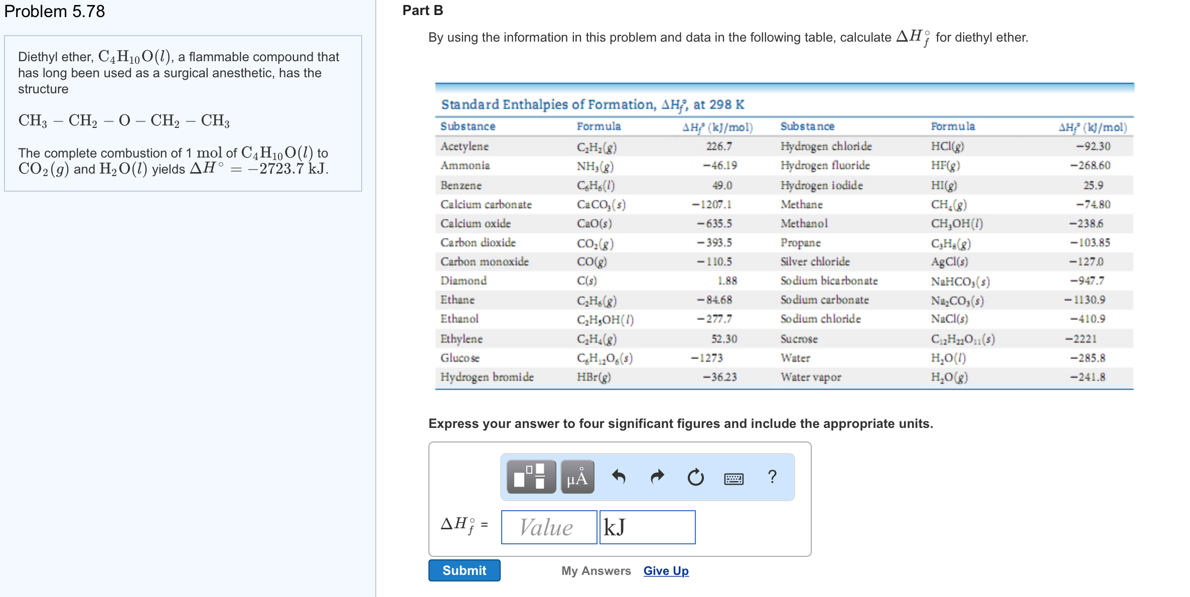 Solved Diethyl ether, C_4H_10 O(l), a flammable compound | Chegg.com
