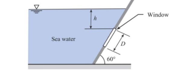 Solved A round viewing window that has a diameter of 0.5 m | Chegg.com
