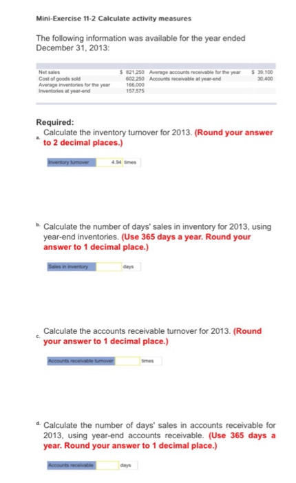 Solved Mini-Exercise 11-2 Calculate activity measures The | Chegg.com