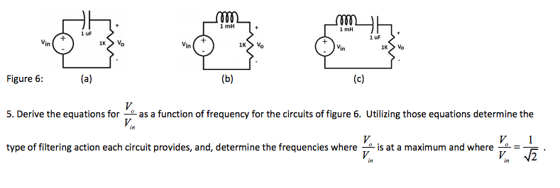 Solved Figure 6: 5. Derive the equations for Vo/V in as a | Chegg.com