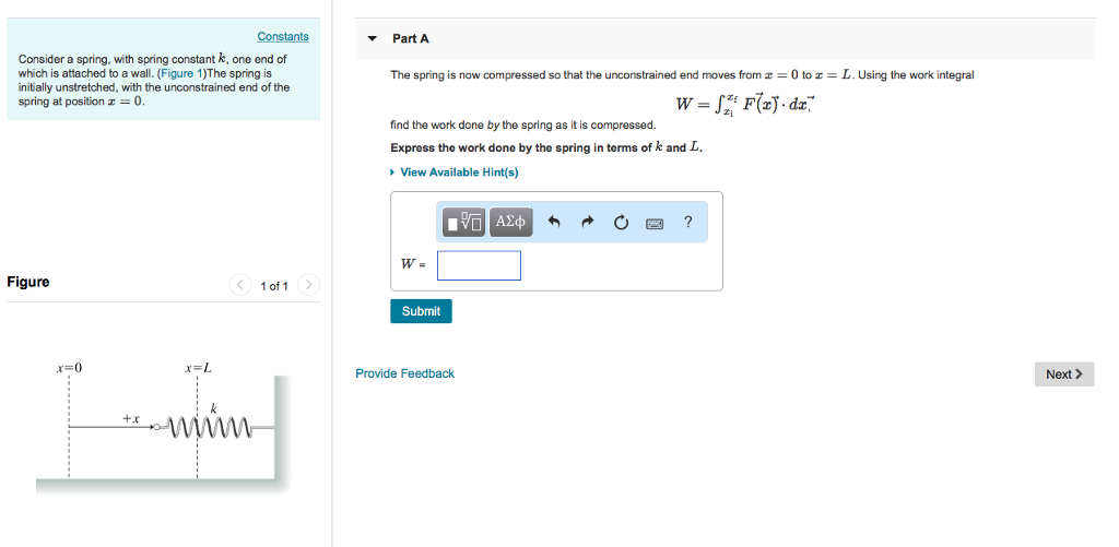 Solved Constants Part A Consider a spring, with spring | Chegg.com