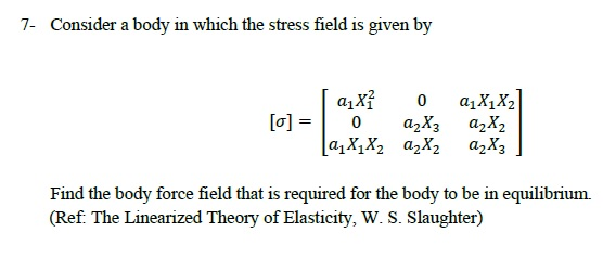 Solved Consider a body in which the stress field is given by | Chegg.com