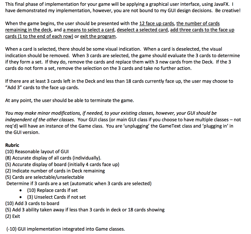 This final phase of implementation for your game will | Chegg.com