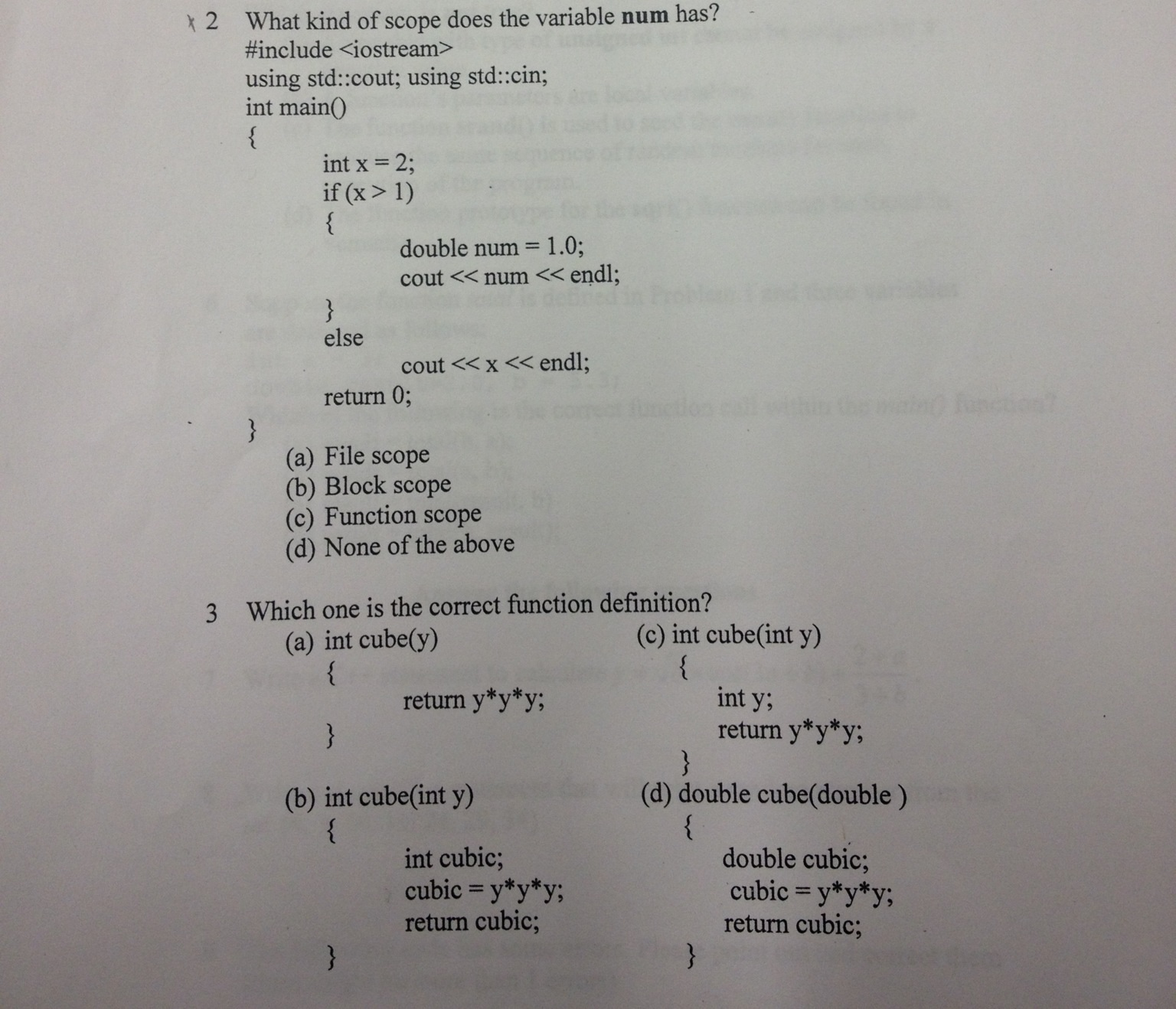Solved 2 What kind of scope does the variable num has? the | Chegg.com