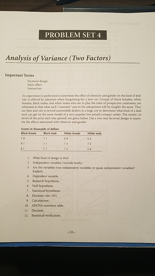 Solved PROBLEM SET 4 Analysis of Variance(Two Factors) | Chegg.com