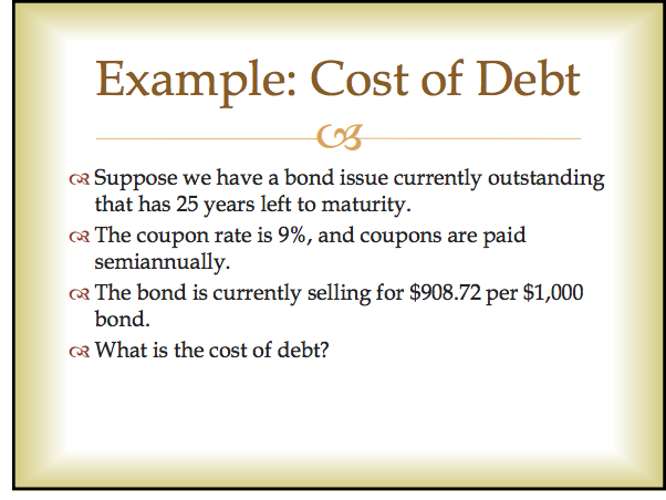 Solved Example: Cost of Debt CO3 Suppose we have a bond | Chegg.com