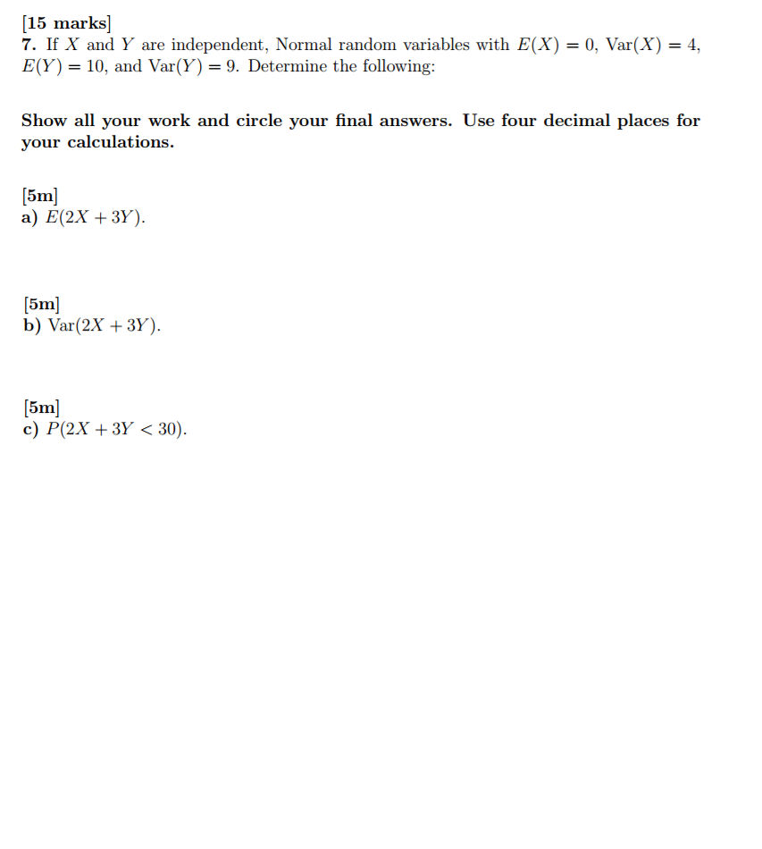 Solved If X and Y are independent, Normal random variables | Chegg.com