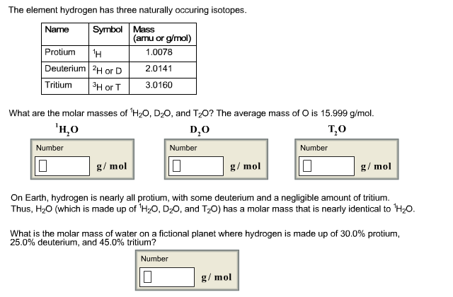 Solved The element hydrogen has three naturally occurring | Chegg.com