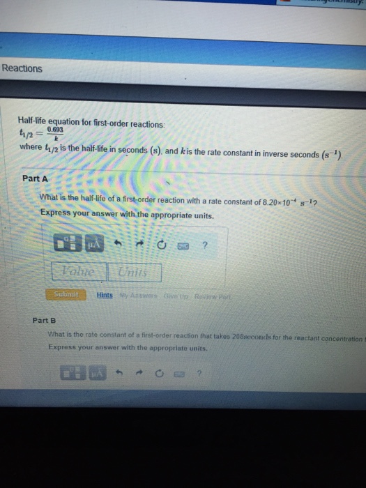 Solved: Half-life Equation For First-order Reactions: T1/2... | Chegg.com