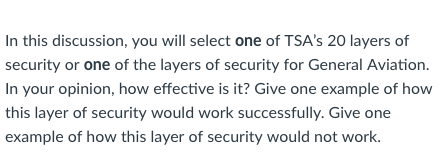 Solved In this discussion, you will select one of TSA's 20 | Chegg.com