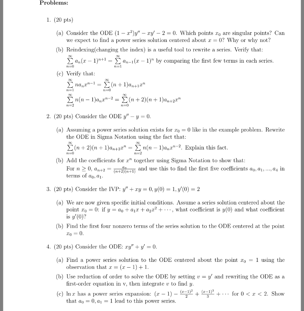 Solved Problems: 1. (20 pts) (a) Consider the ODE | Chegg.com