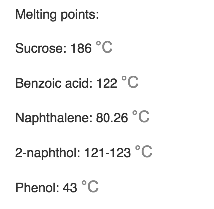 Solved Melting points: Sucrose: 186 °C Benzoic acid: 122 °C | Chegg.com