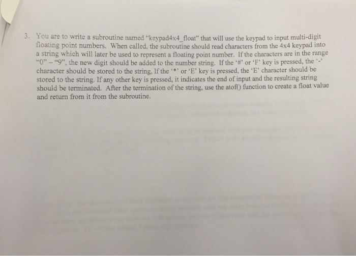 Solved You are to write a subroutine named "keypad4x4_float" | Chegg.com