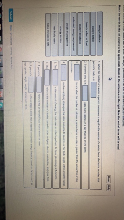 Solved Match the words in the left column to the appropriate | Chegg.com