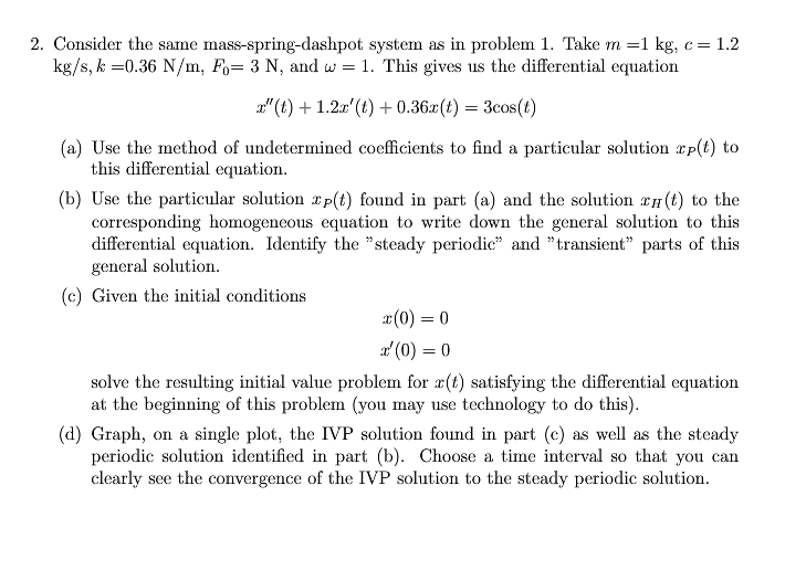 Solved Consider the same mass-spring-dashpot system as in | Chegg.com