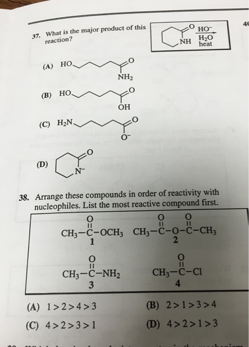 Solved What is the major product of this reaction? Arrange | Chegg.com