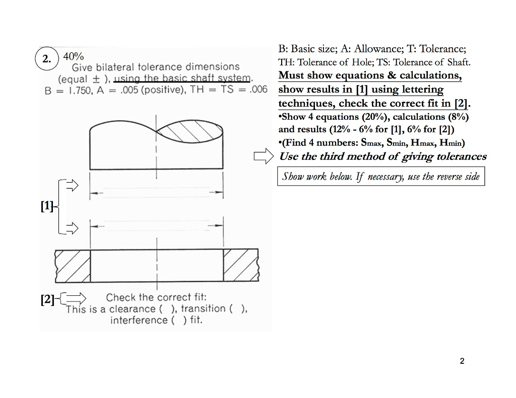 Solved B: Basic size; A: Allowance; T: Tolerance; TH: | Chegg.com