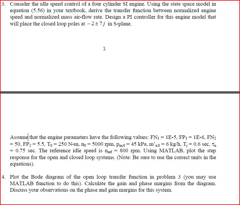 3. Consider the idle speed control of a four cylinder | Chegg.com