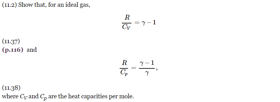 Solved Show that, for an ideal gas, R/C_V = gamma - 1 and | Chegg.com