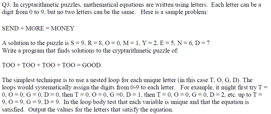 Solved Q3: In cryptarithmetic puzzles, mathematical | Chegg.com
