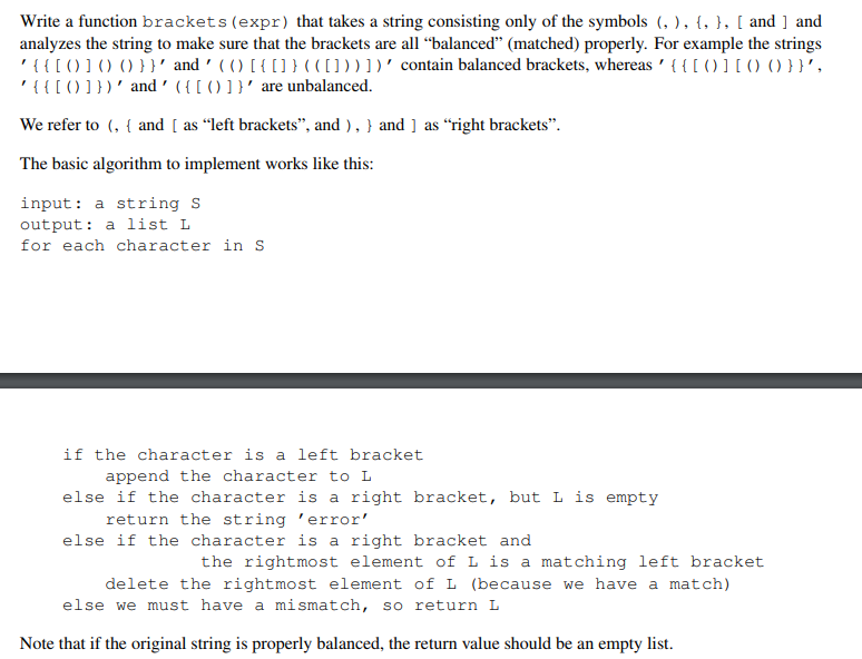 Solved Write a function brackets (expr) that takes a string | Chegg.com