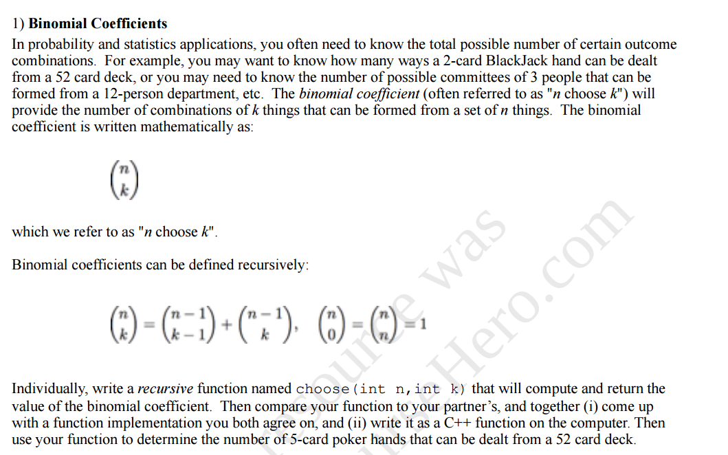 Solved Binomial Coefficients In probability and statistics | Chegg.com