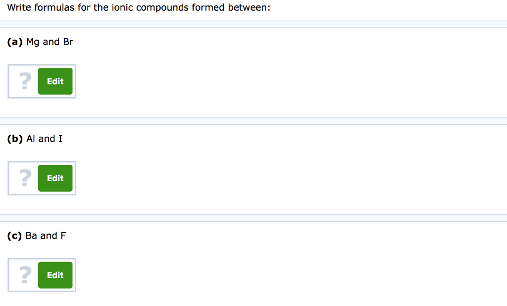 Solved Write formulas for the ionic compounds formed | Chegg.com