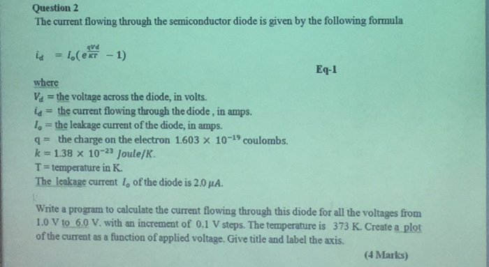Solved The current flowing through the semiconductor diode | Chegg.com